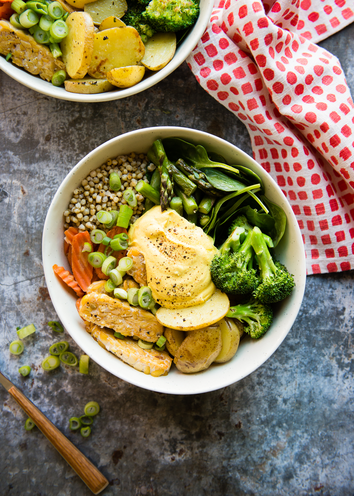 Spring Buddha Bowls with Creamy Turmeric Dressing - Hello Veggie