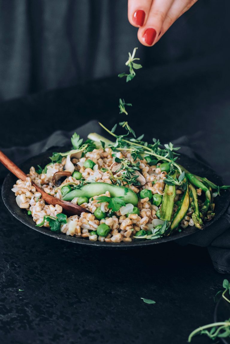 Spring Vegetable Farro Risotto | Hello Veggie